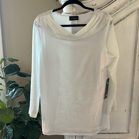 VIDA | Tops | Nwt Vida Womens Xl White Long Sleeve Mesh Cowl Neck Shirt ...